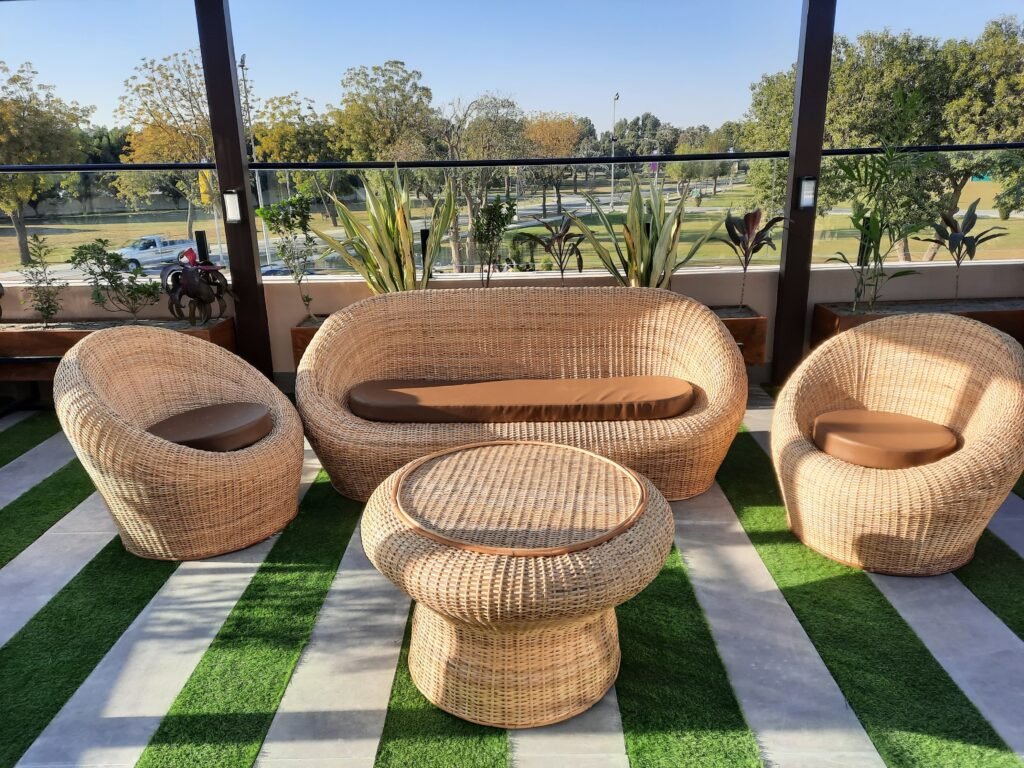 Cane Round Shape Sofa Set - Only Mart -Elegant & Durable Cane Furniture!